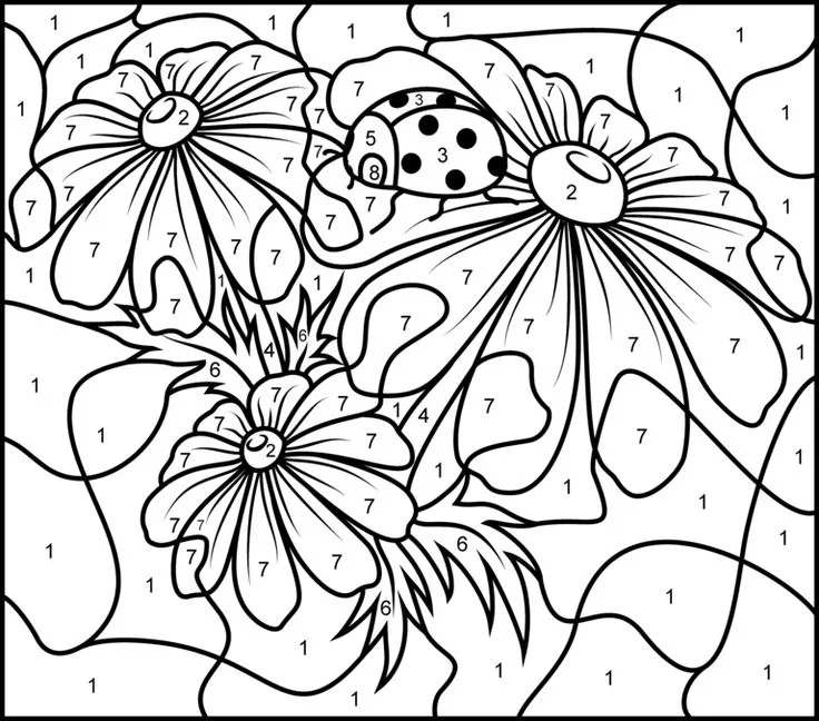 Color By Number Flower Coloring Pages